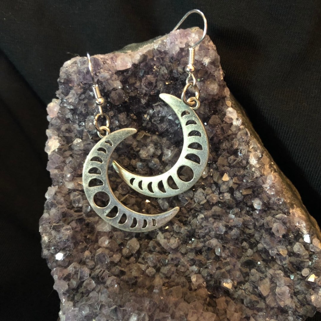 Buy Moon Phases Earrings Titanium, Sterling Silver 925, Clip on or ...