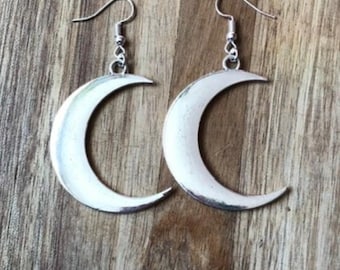 Moon and Star Sterling Silver Earrings - Etsy