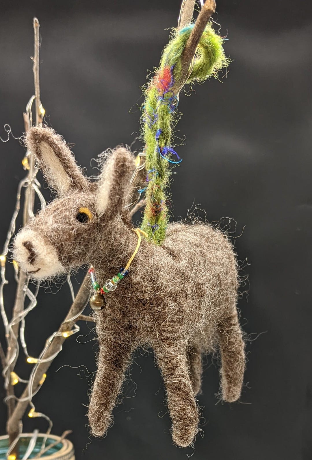 Donkey Hanging Ornament, Needle Felted Burro, Nativity Donkey Wool ...