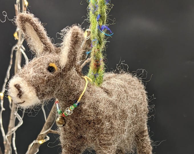 Donkey Hanging Ornament, Needle Felted Burro, Nativity Donkey Wool ...