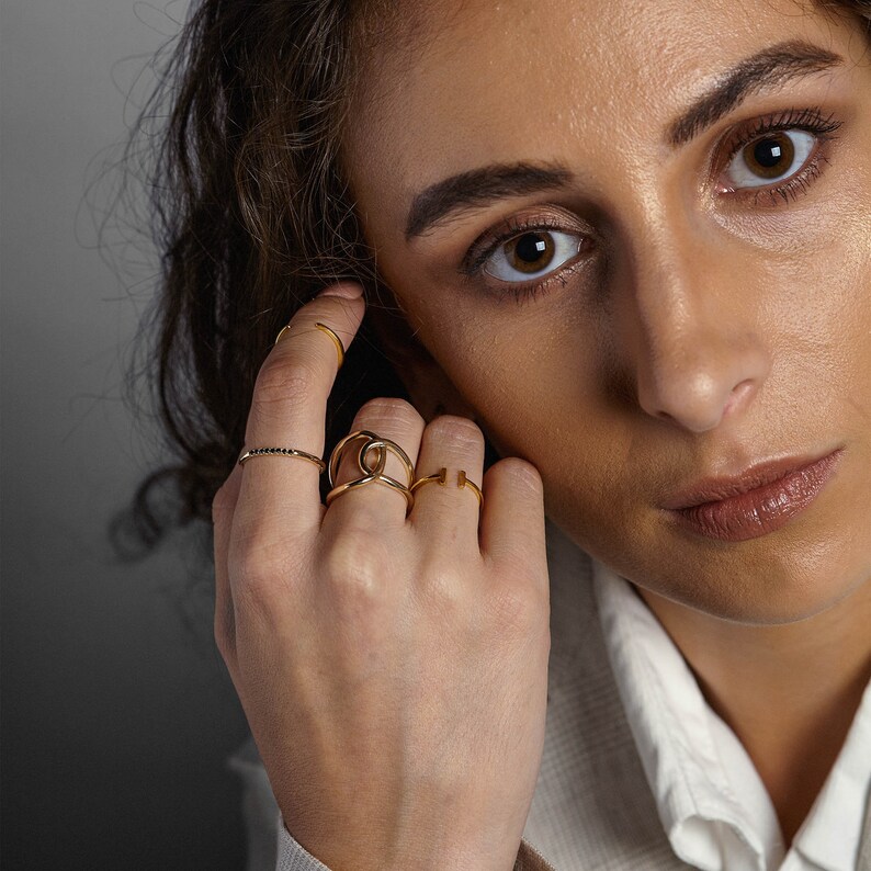 T Bar Open Ring, Parallel Bar Ring, Gold T Ring, Stackable Bar Ring ...
