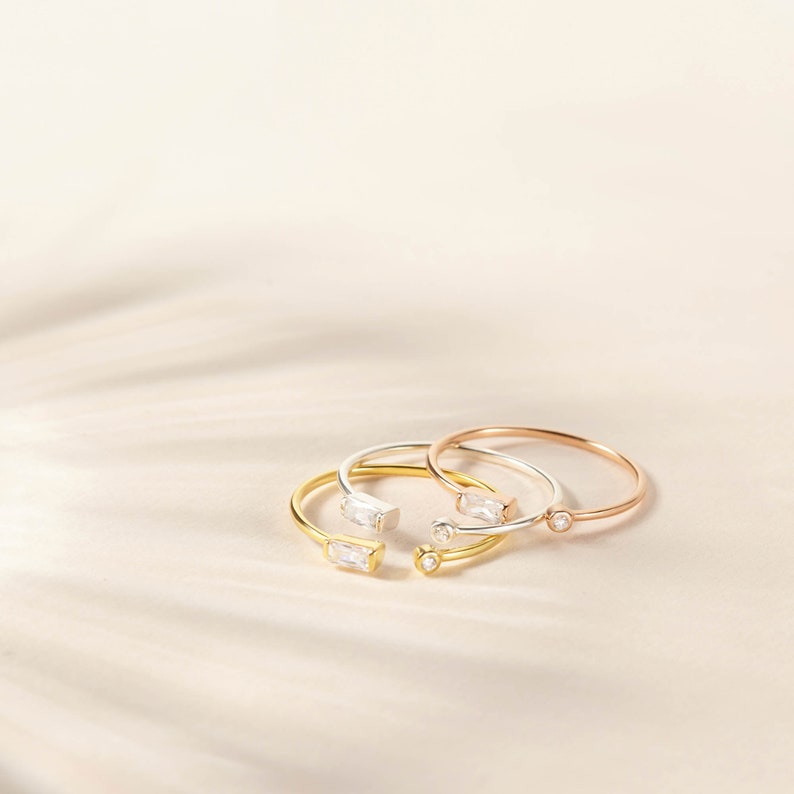 Open Ring Silver Simple Diamond Ring Dainty Baguette Ring | Etsy