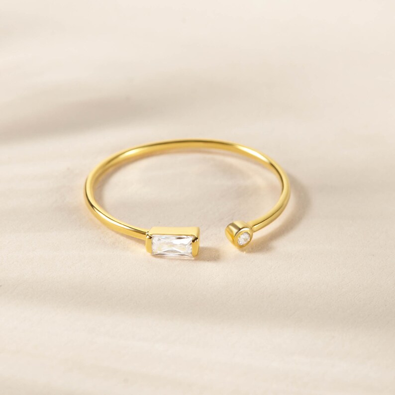 Open Ring Silver Simple Diamond Ring Dainty Baguette Ring - Etsy
