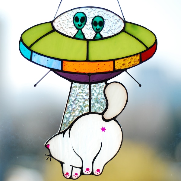 Ufo Cat Stained Glass Etsy
