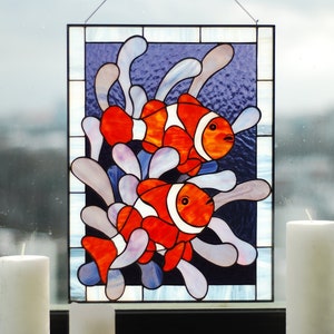 Clown Fish Stained Glass Window Panel Large Stained Glass Stained Glass ...