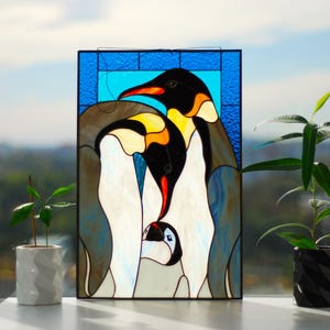 Stained Glass King Penguin Stained Glass Panel Stain Glass Suncatchers ...