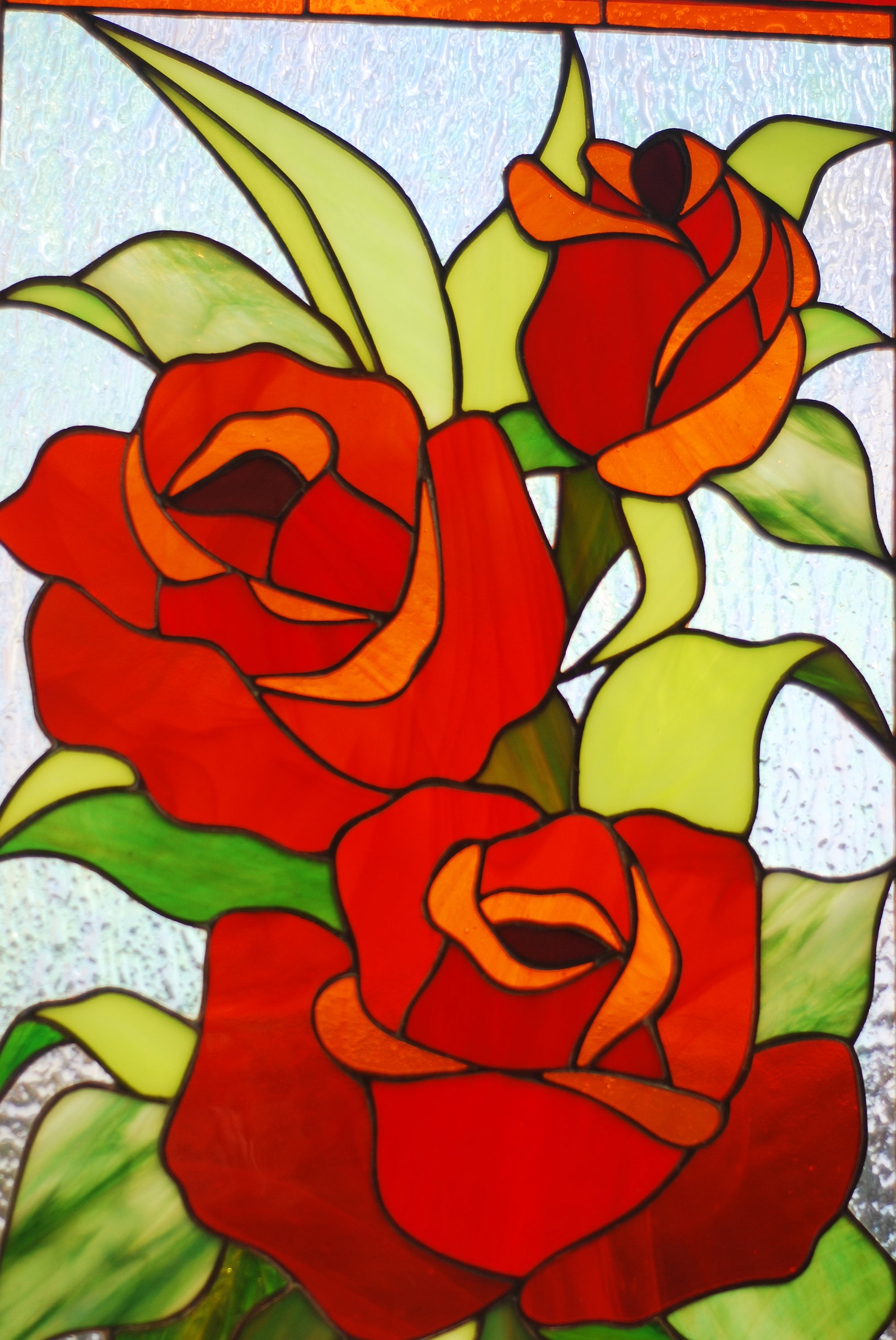 Red Roses Stained Glass Panel Stained Glass Window Hanging Etsy