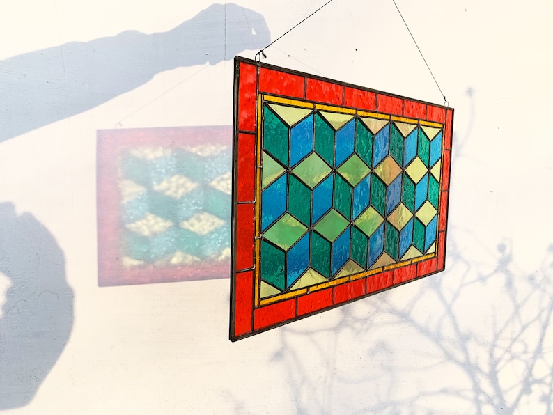 Geometric Stained Glass Stained Glass Panel Stained Glass | Etsy