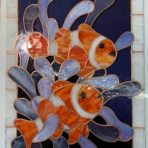 Clown Fish Stained Glass Window Panel Large Stained Glass Stained Glass ...