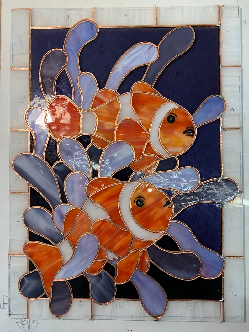 Clown Fish Stained Glass Window Panel Stained Glass Window - Etsy