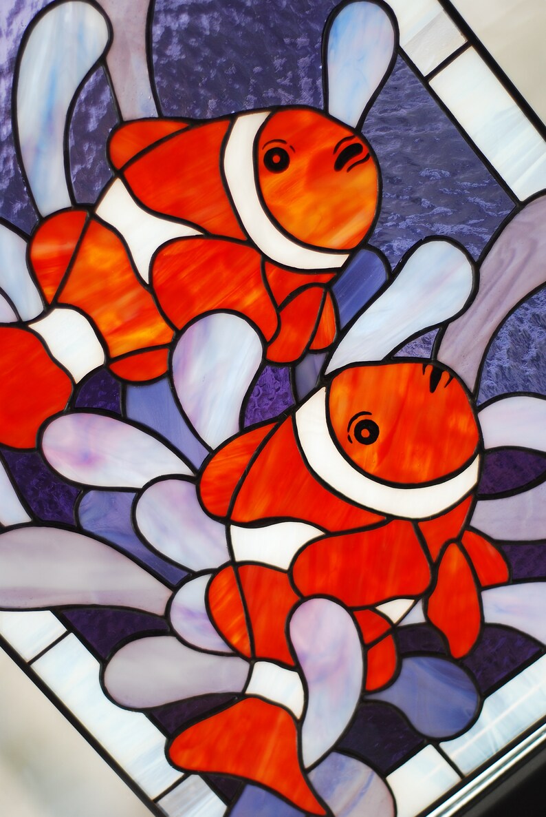 Clown Fish Stained Glass Window Panel Stained Glass Window - Etsy