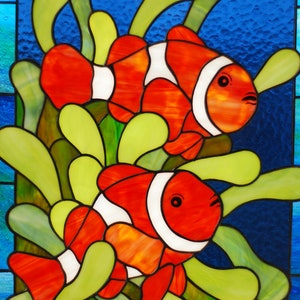 Clown Fish Stained Glass Window Panel Large Stained Glass Stained Glass ...