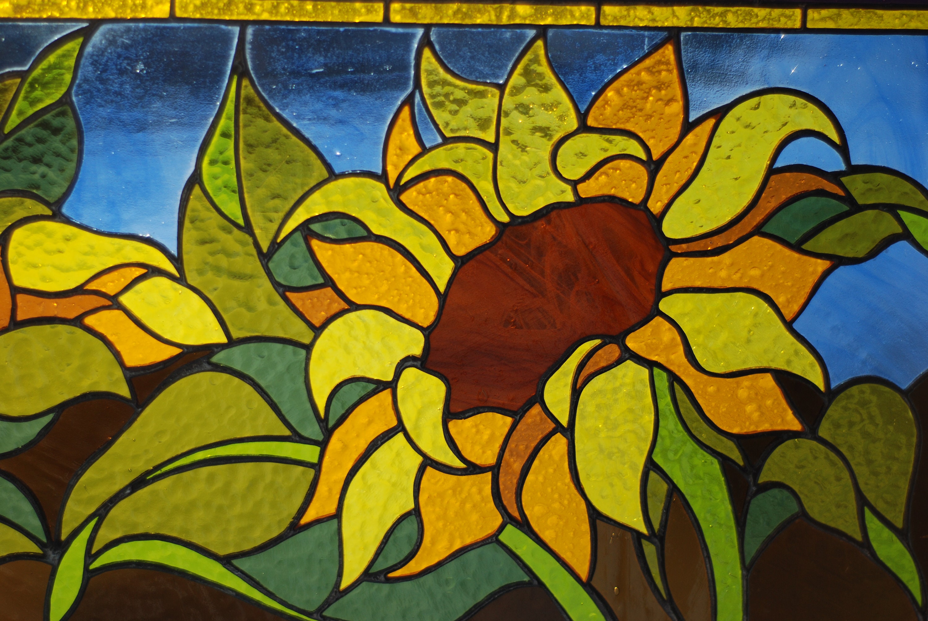 Stained Glass Sunflower Window Panel Stained Glass Window Etsy
