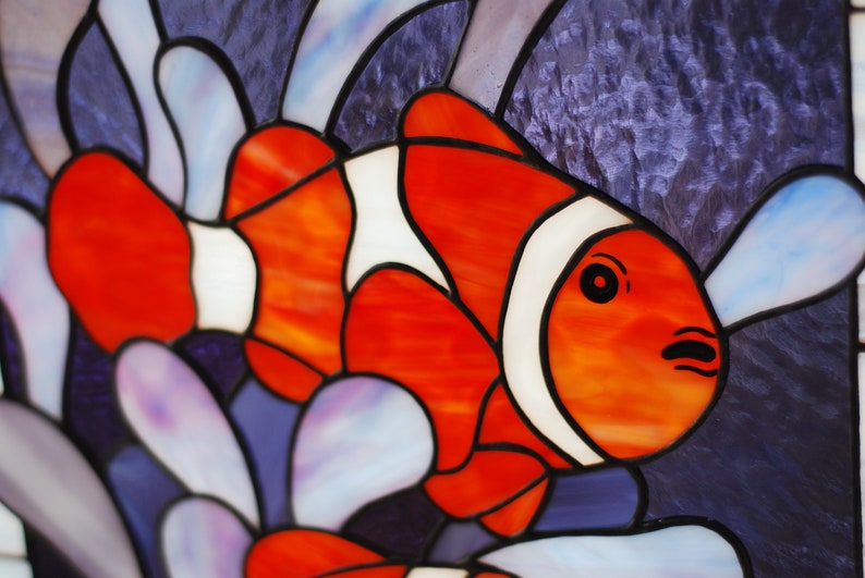 Clown Fish Stained Glass Window Panel Stained Glass Window - Etsy