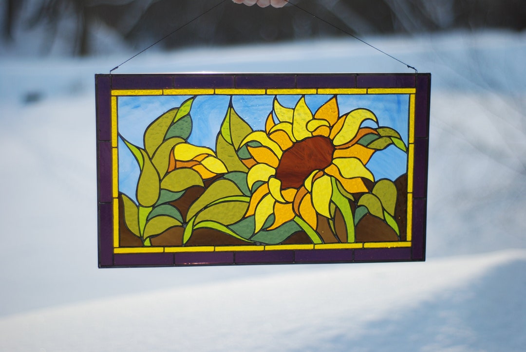 Stained Glass Sunflower Window Panel Stained Glass Window Etsy