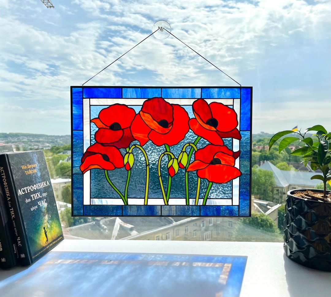 Stained Glass Window Poppies Stained Glass Window Hangings Red Poppy ...