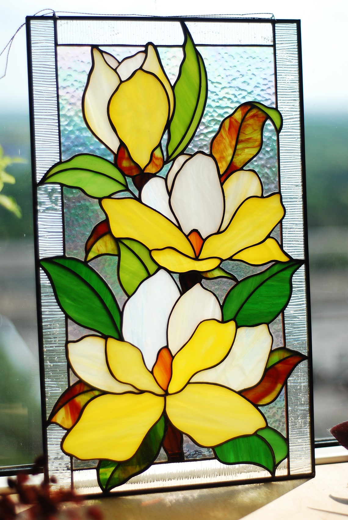 Yellow Magnolia Stained Glass Panel Stained Glass Window - Etsy