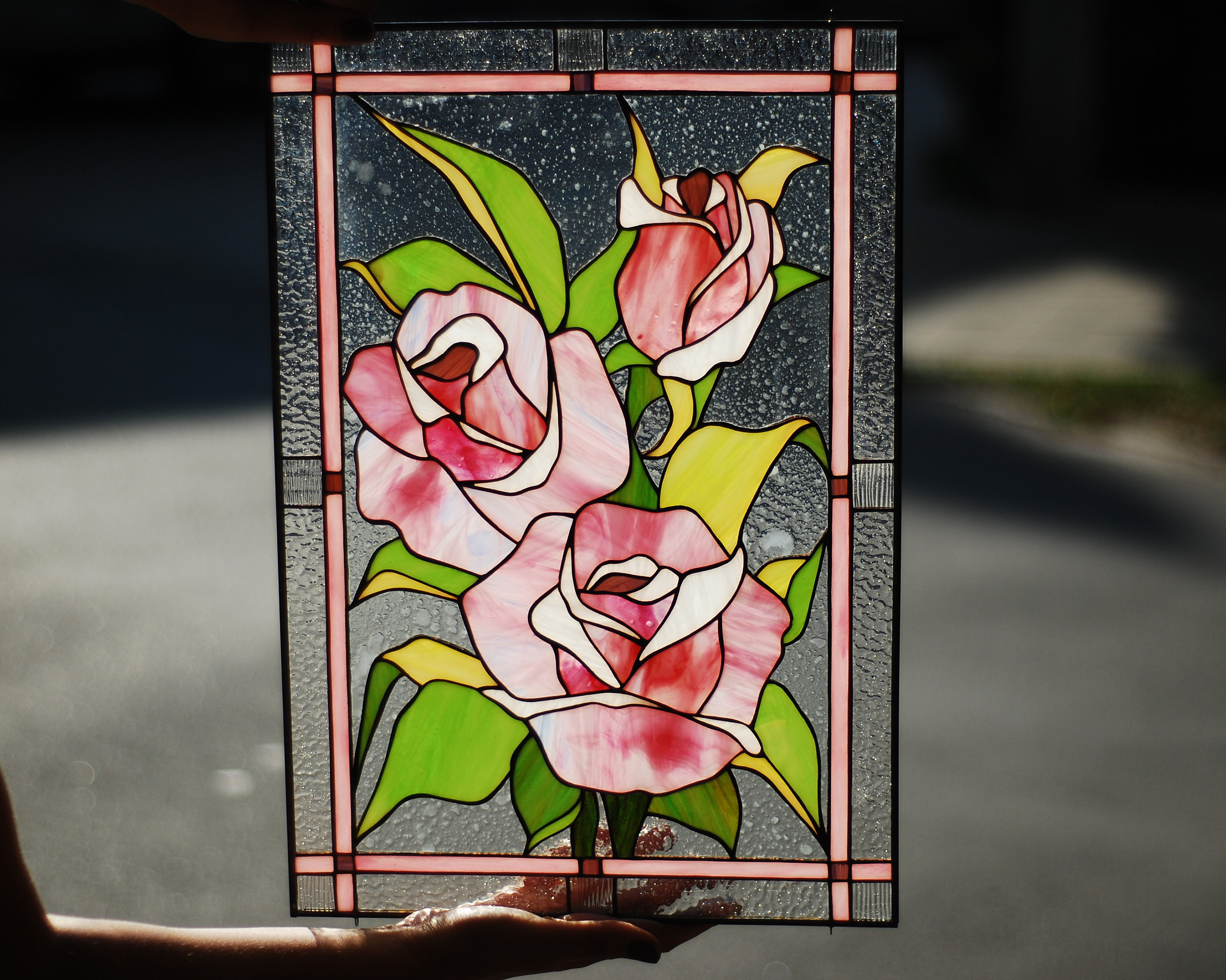 Stained Glass Pink Rose Stained Glass Panel Stained Glass Etsy