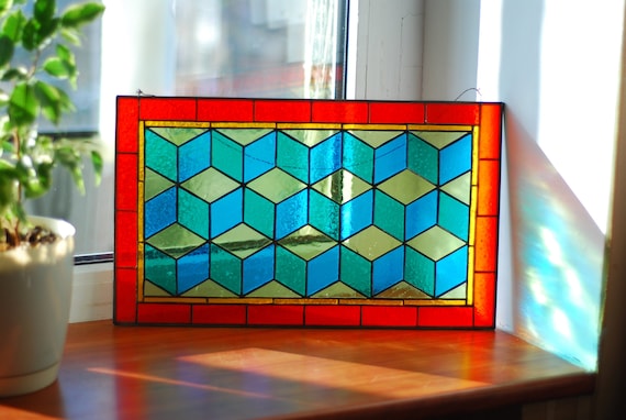 Geometric Stained Glass Stained Glass Panel Stained Glass | Etsy