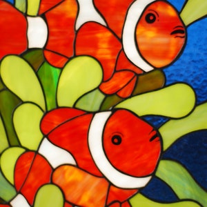 Clown Fish Stained Glass Window Panel Large Stained Glass Stained Glass ...