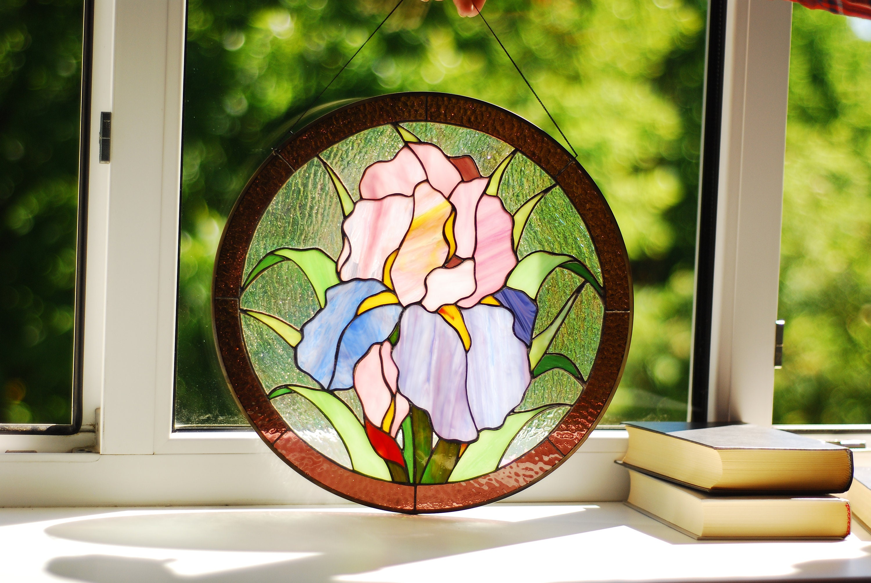 Purple Iris Stained Glass Panel Stained Glass Window Hangings - Etsy