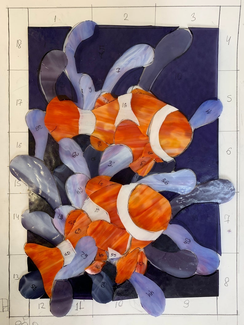Clown Fish Stained Glass Window Panel Stained Glass Window - Etsy