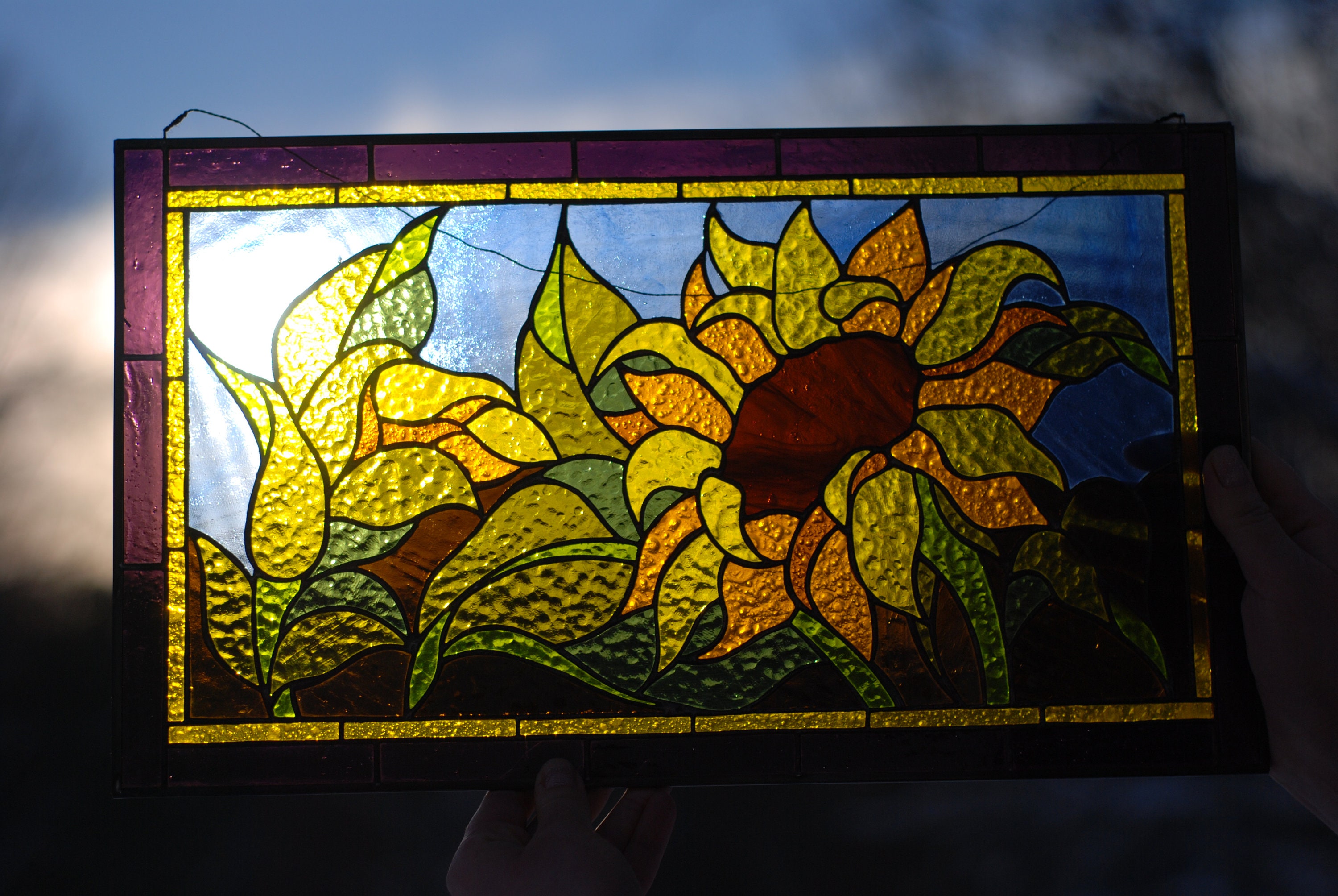 Stained Glass Sunflower Window Panel Stained Glass Window Etsy