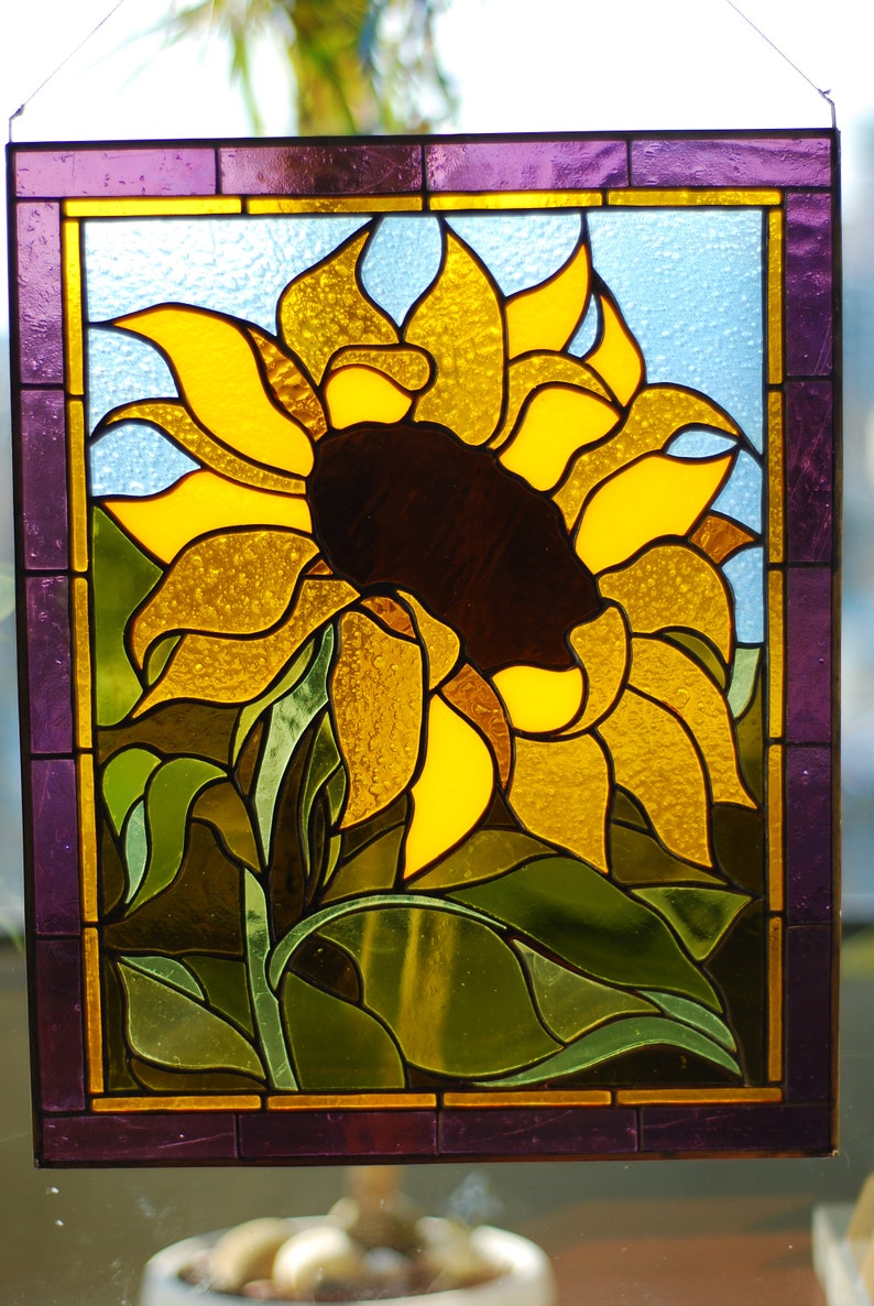 Sunflower Stained Glass Suncatcher Stained Glass Panel Window Etsy