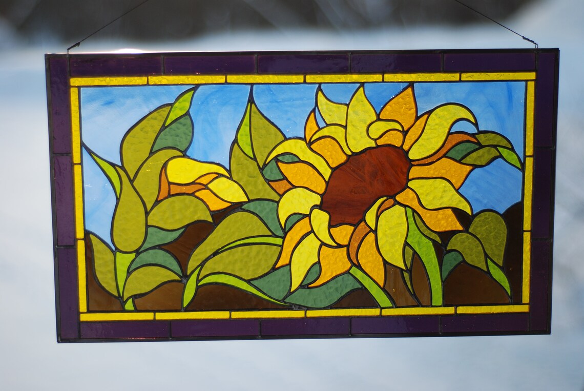 Stained Glass Sunflower Window Panel Stained Glass Window Etsy
