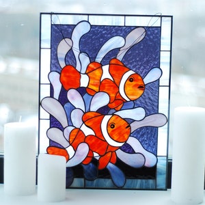 Clown Fish Stained Glass Window Panel Large Stained Glass Stained Glass ...