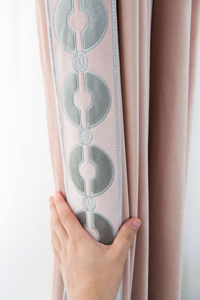 Custom Luxury Pink Velvet Curtain Pair Panels Edge Embroidery | Etsy