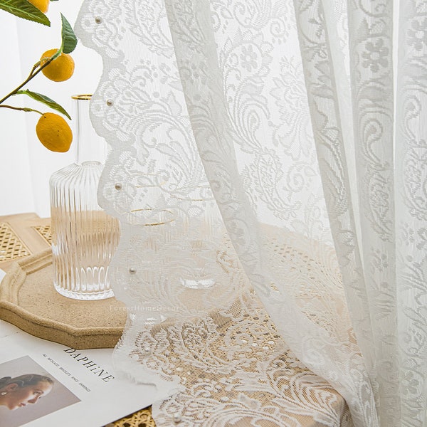 Lace Curtains White - Etsy