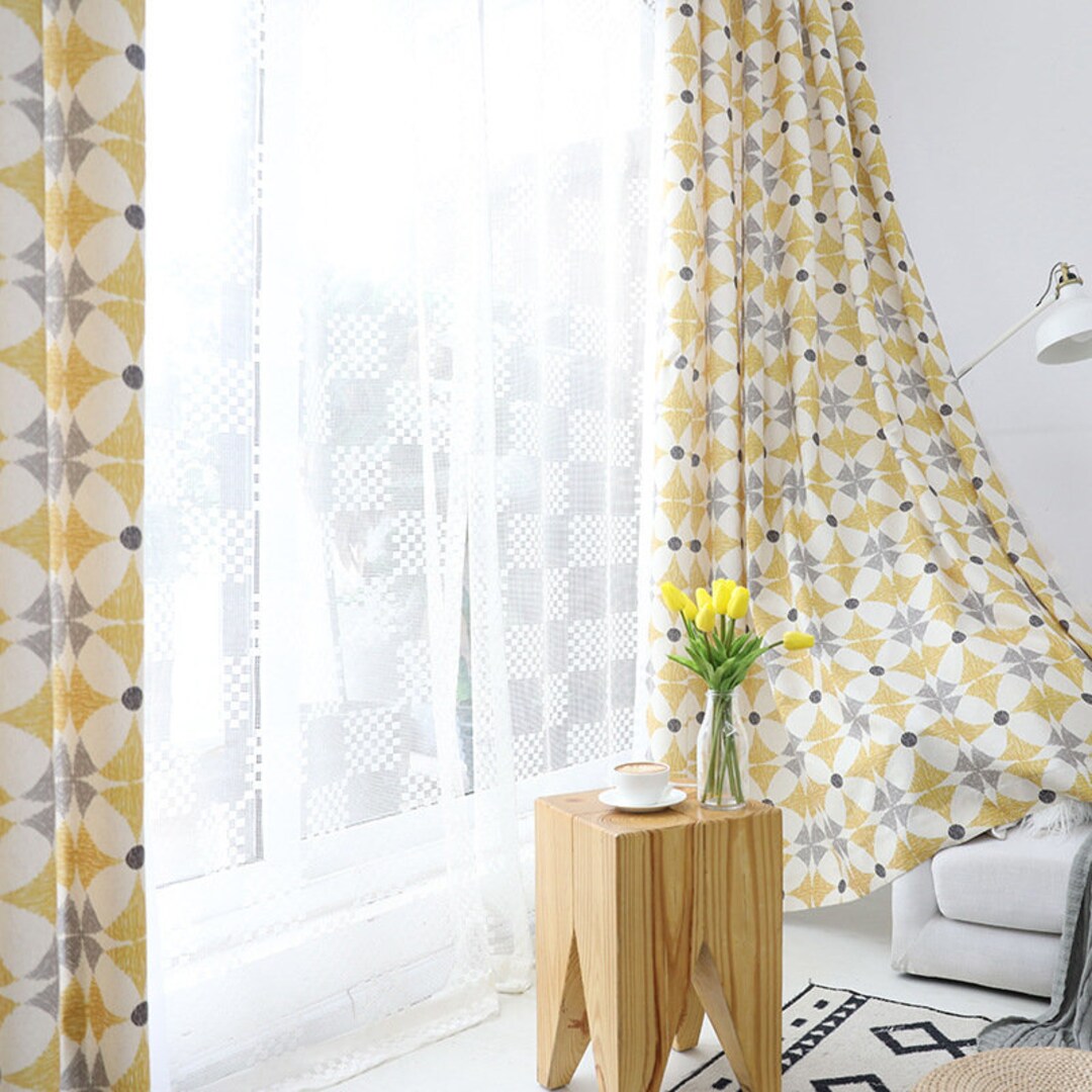 2 Colors Custom Curtain Pair Panels Yellow Polyester Linen - Etsy