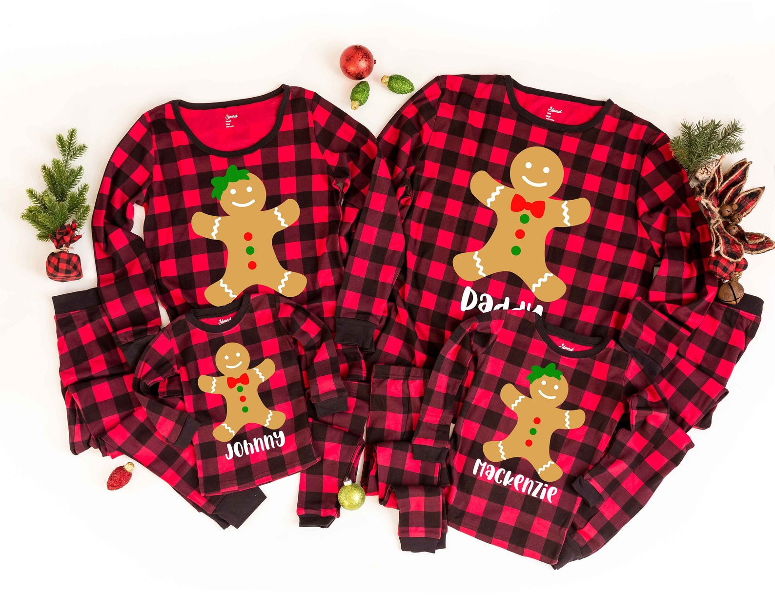 Personalized Gingerbread Plaid Family Christmas Pajamas | Etsy