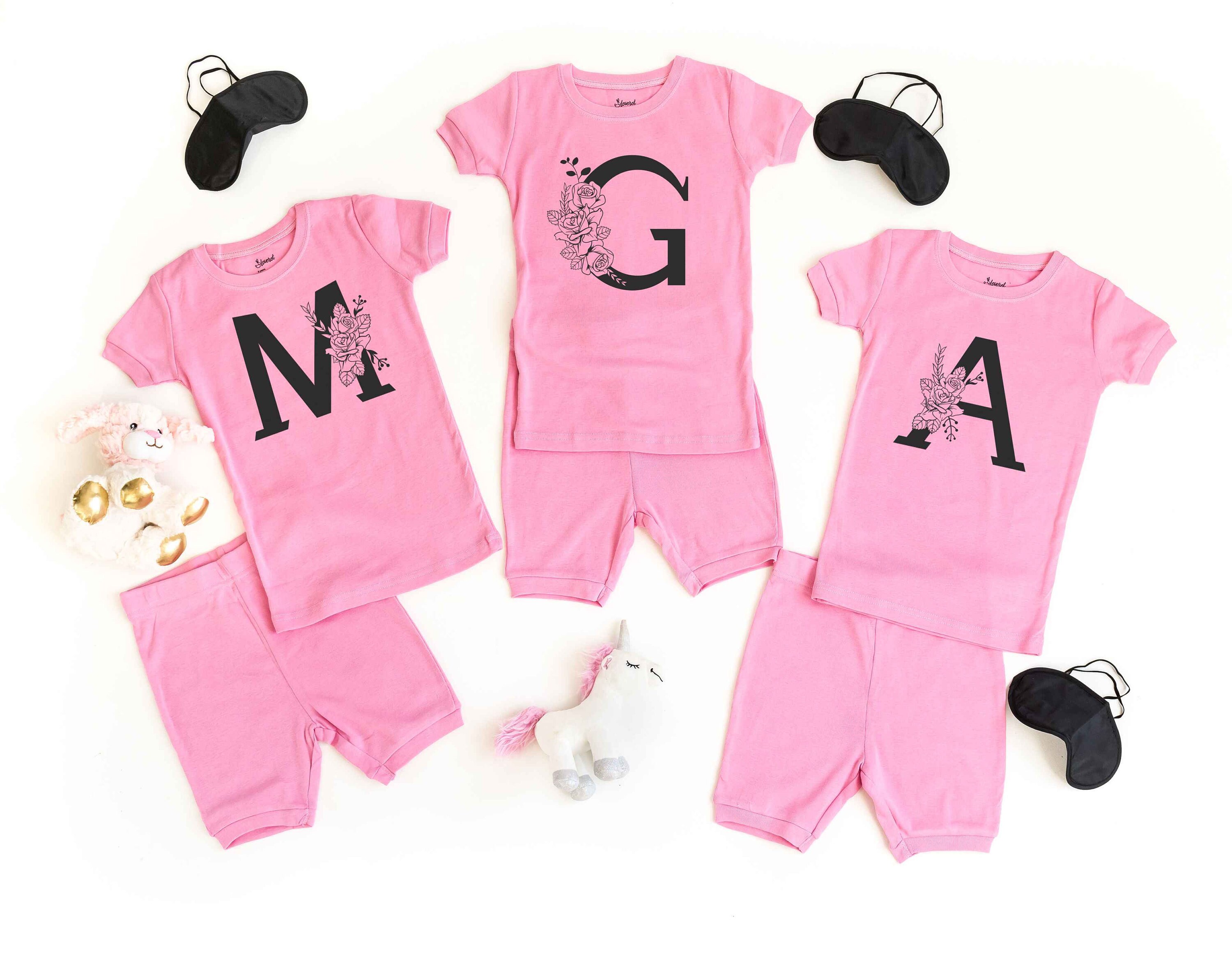 Floral Monogram Girls Shorts Pajamas Sleepover Pjs Girls - Etsy
