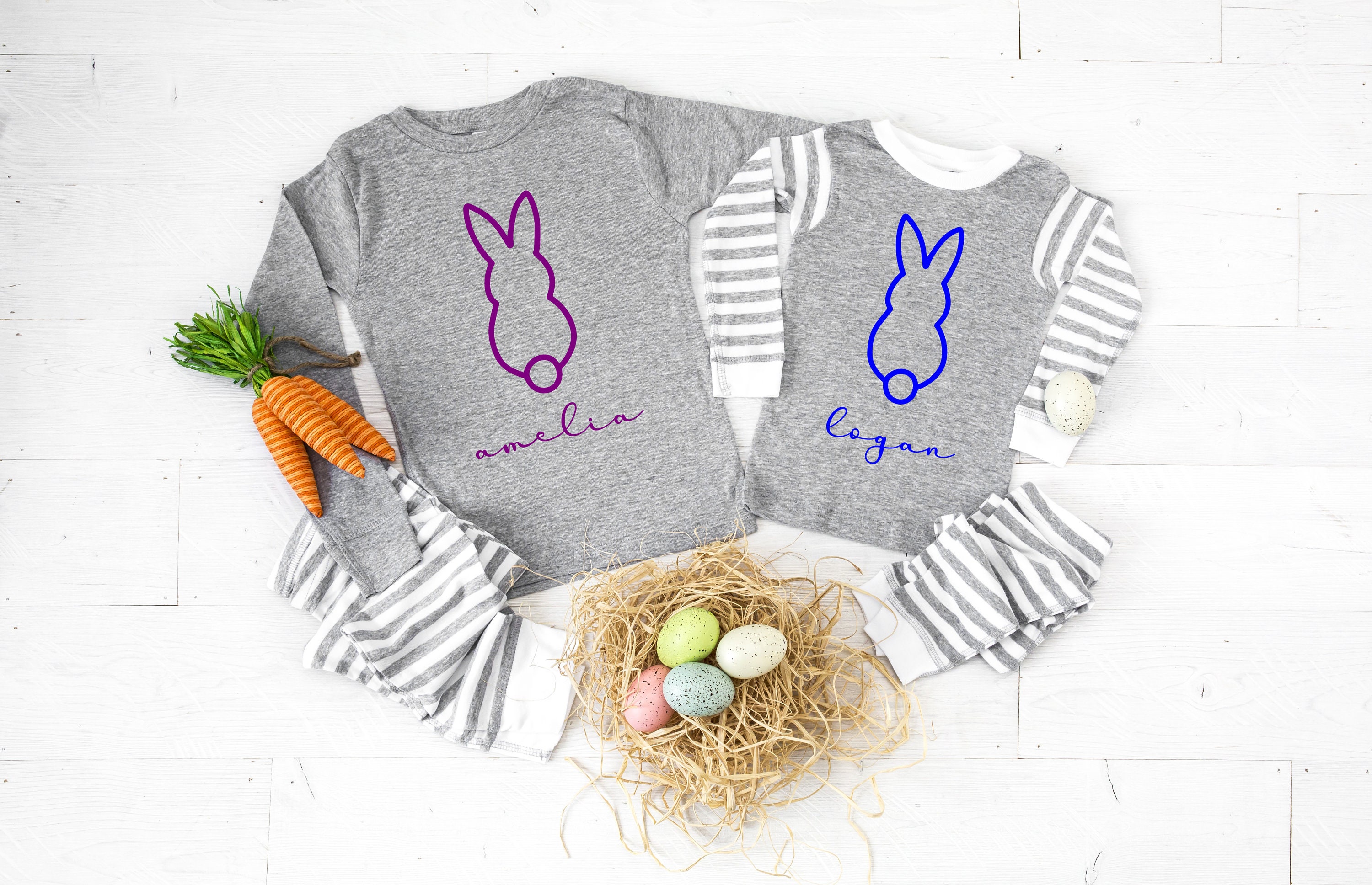Simple Personalized Easter Bunny Gray Striped Baby Toddler or | Etsy