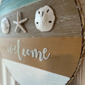 Front Door Decor, Beach Door Hanger, Round Wood Door Sign, Year Round ...
