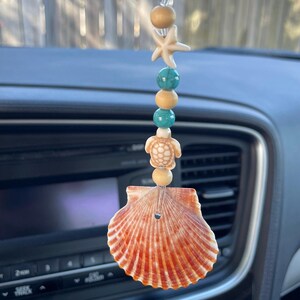 Seashell Car Charm Diffuser: Coastal Rear View Mirror Accessory, Beach ...