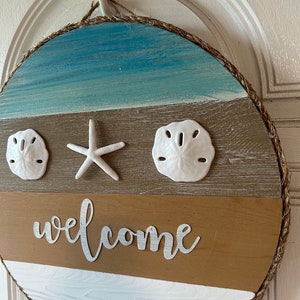 Front Door Decor, Beach Door Hanger, Round Wood Door Sign, Year Round ...