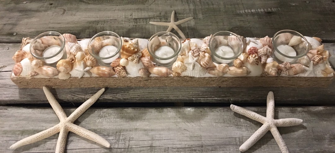 Shell Candle Centerpiece Coastal Decor Wedding Beach Seashell Decor - Etsy
