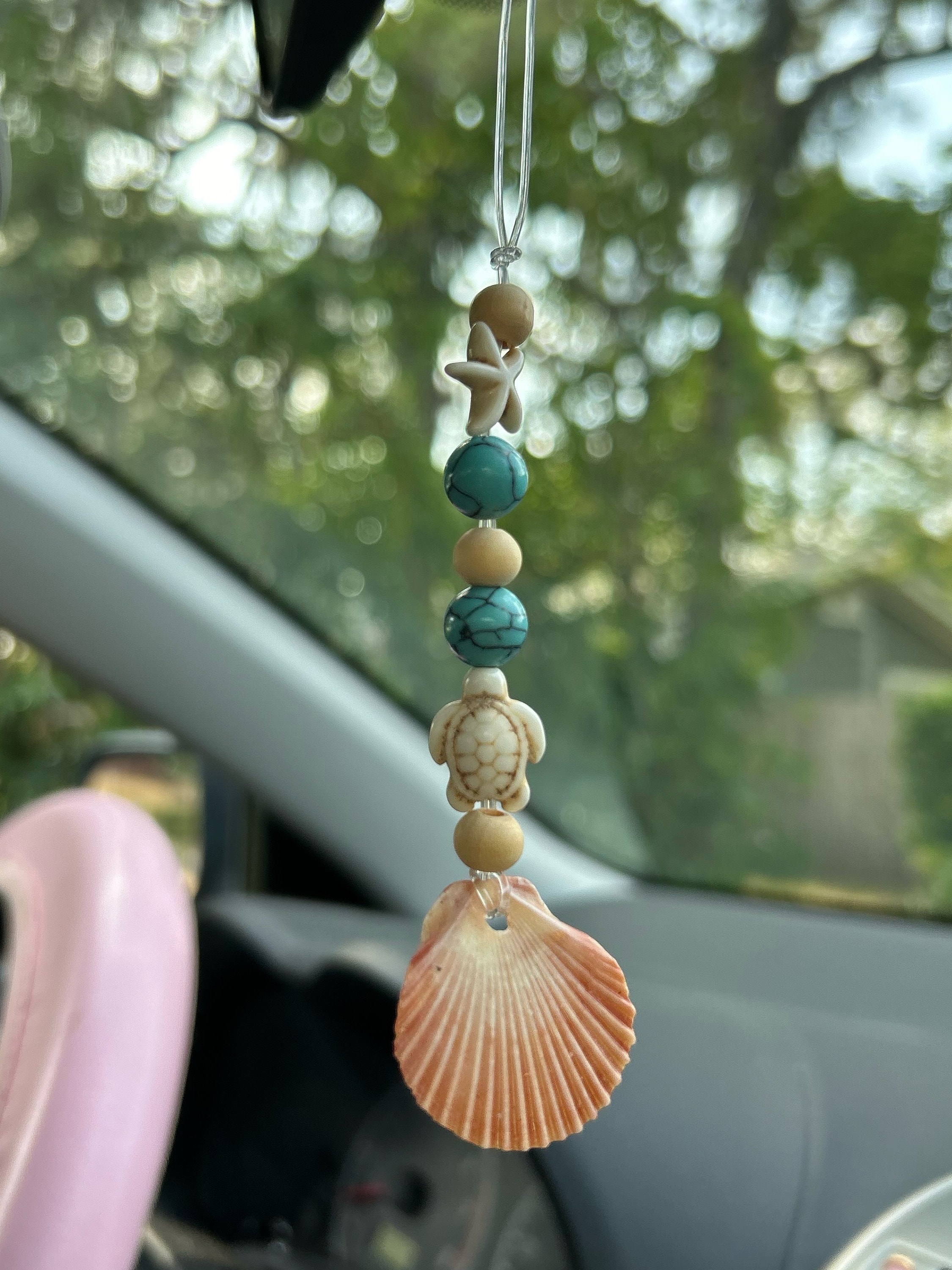 Seashell Car Charm Diffuser: Coastal Rear View Mirror Accessory, Beach ...
