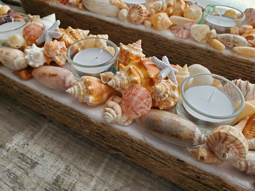 Coastal Decor Seashell Candle Table Centerpiece , Seashell Candle ...