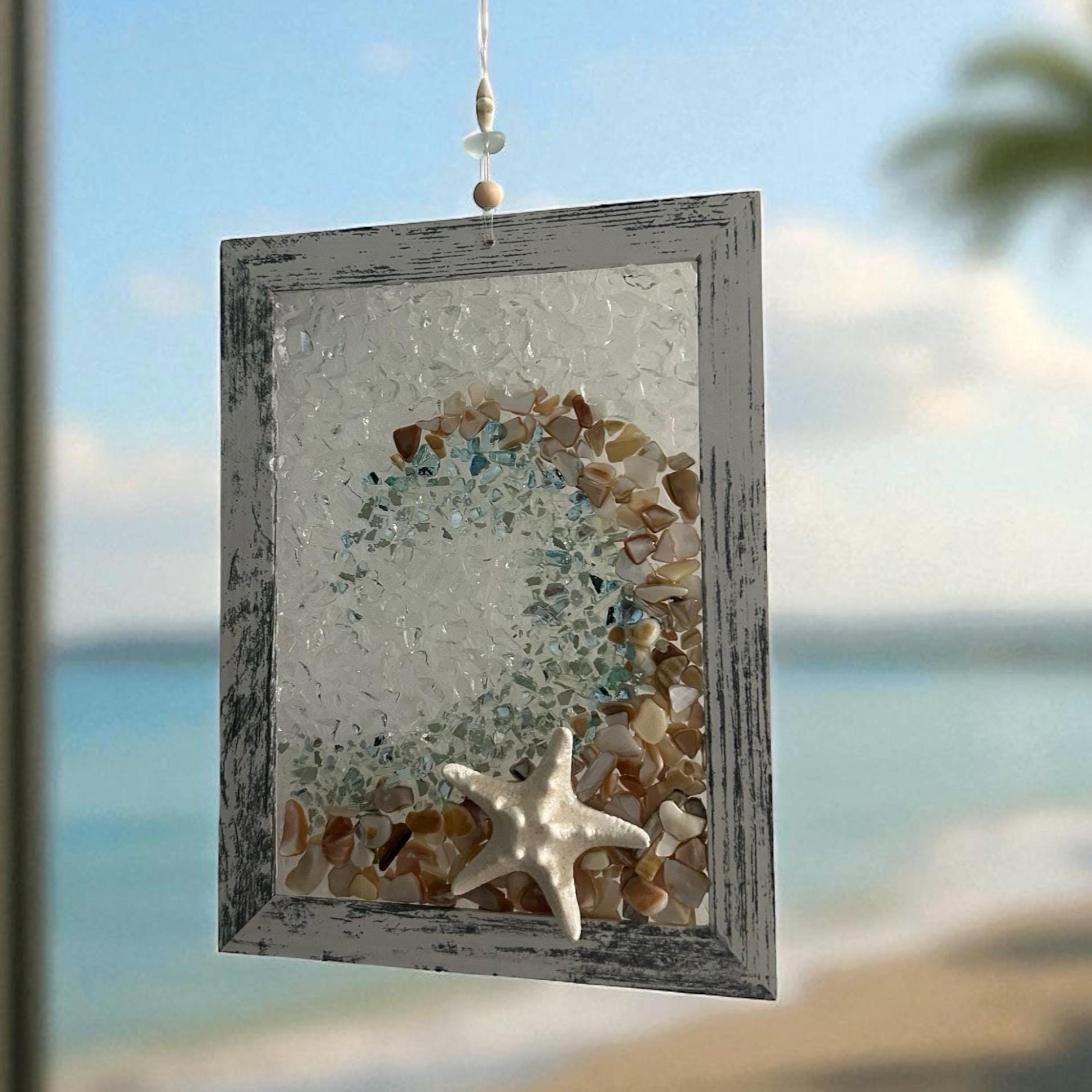 Seashell Wall Art Sun Catcher, Seashell Art Decor, Resin Glass Beach ...