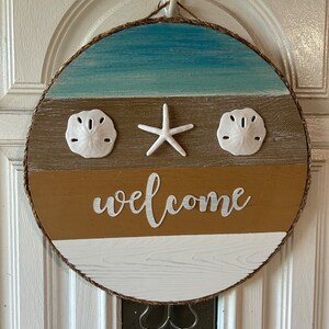 Front Door Decor, Beach Door Hanger, Round Wood Door Sign, Year Round ...
