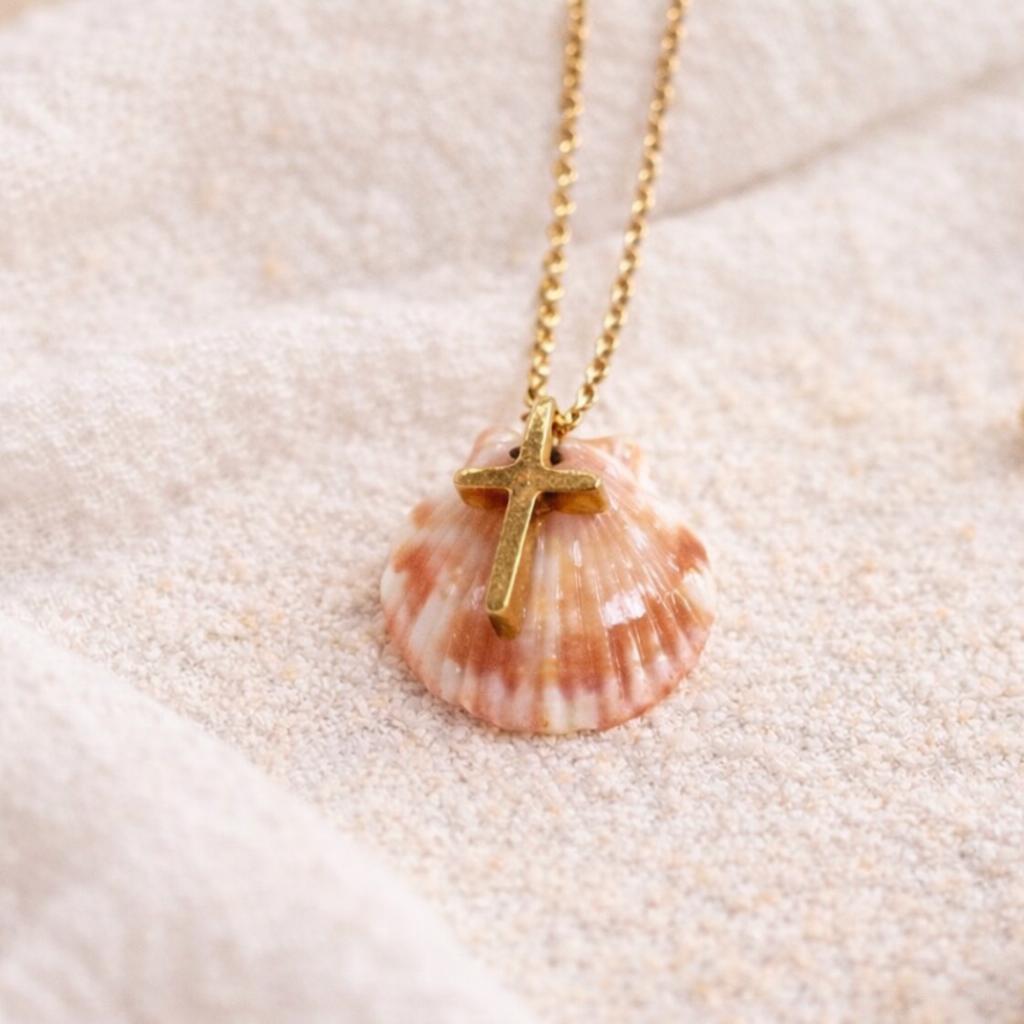 Seashell Cross Necklace: Beach Jewelry. Christian Necklace Petite ...
