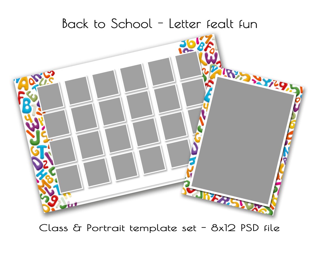 School Photo Template Set of 2 | 8x12 Class | 5x7 Portrait |alphabet ...