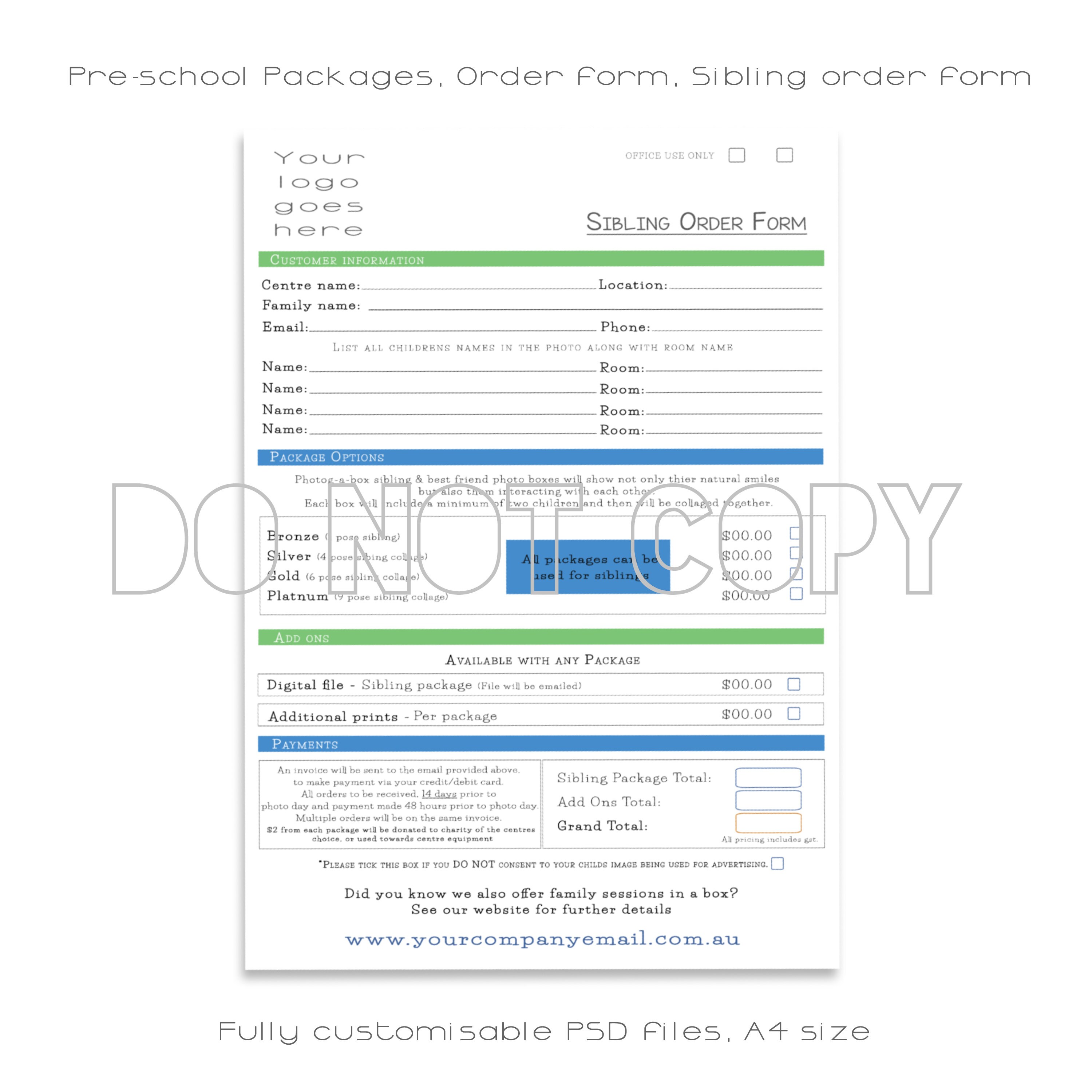 Photo Day Order Forms Set of 2 Preschool Kindy School A4 PSD Files ...