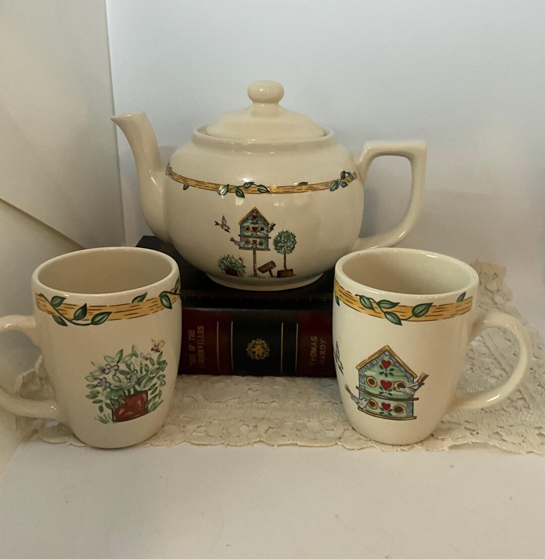 Charming Thompson China Birdhouse Teapot and Matching Vintage Mug Pair ...