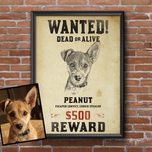 Custom Pet Wanted Poster, Funny Animal Lover Gift, Criminal Dog ...