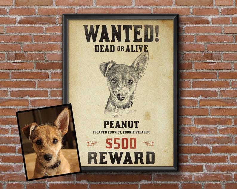 Custom Pet Wanted Poster, Funny Animal Lover Gift, Criminal Dog ...